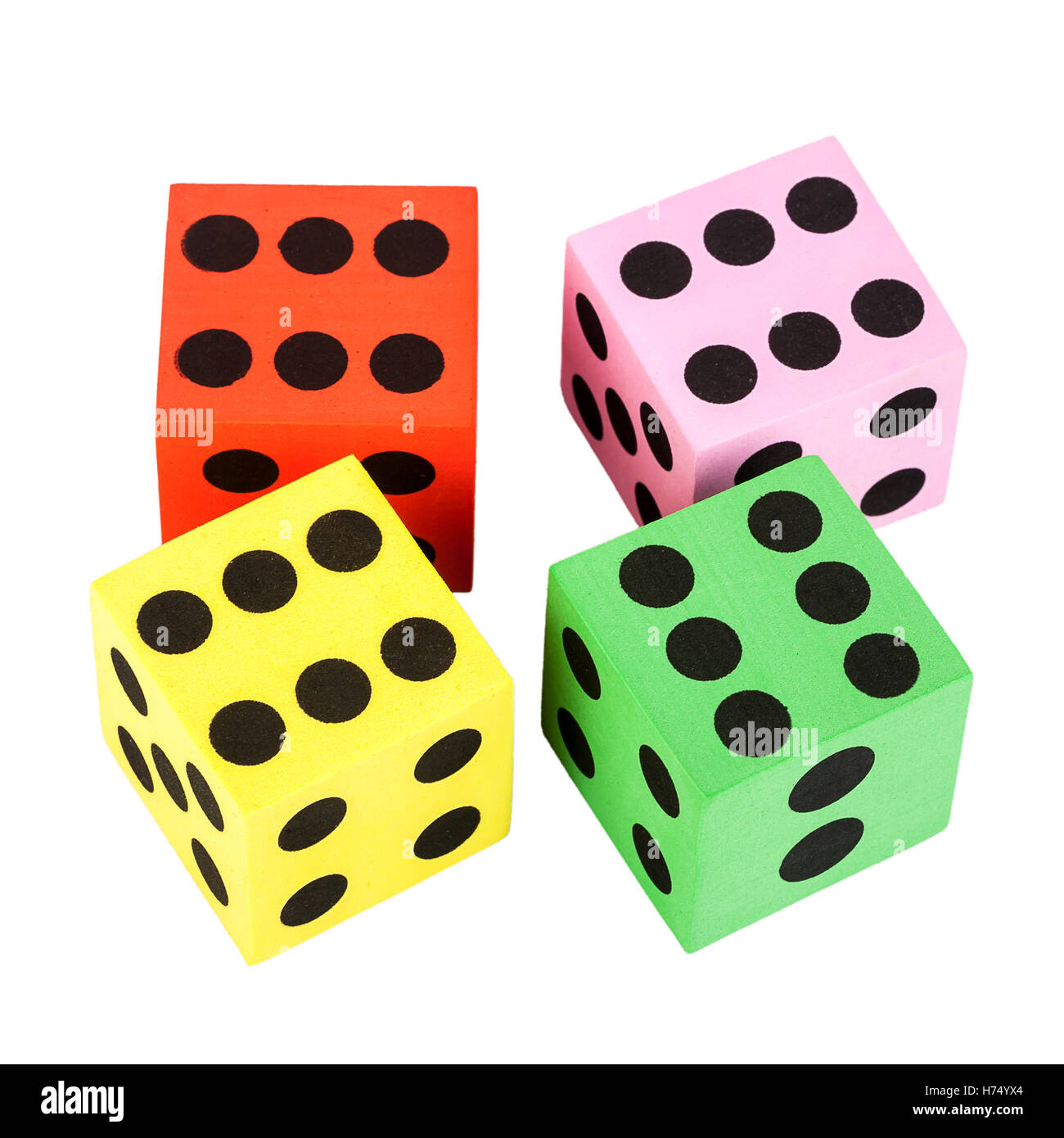 Colorful foam dice isolated on white background Stock Photo - Alamy