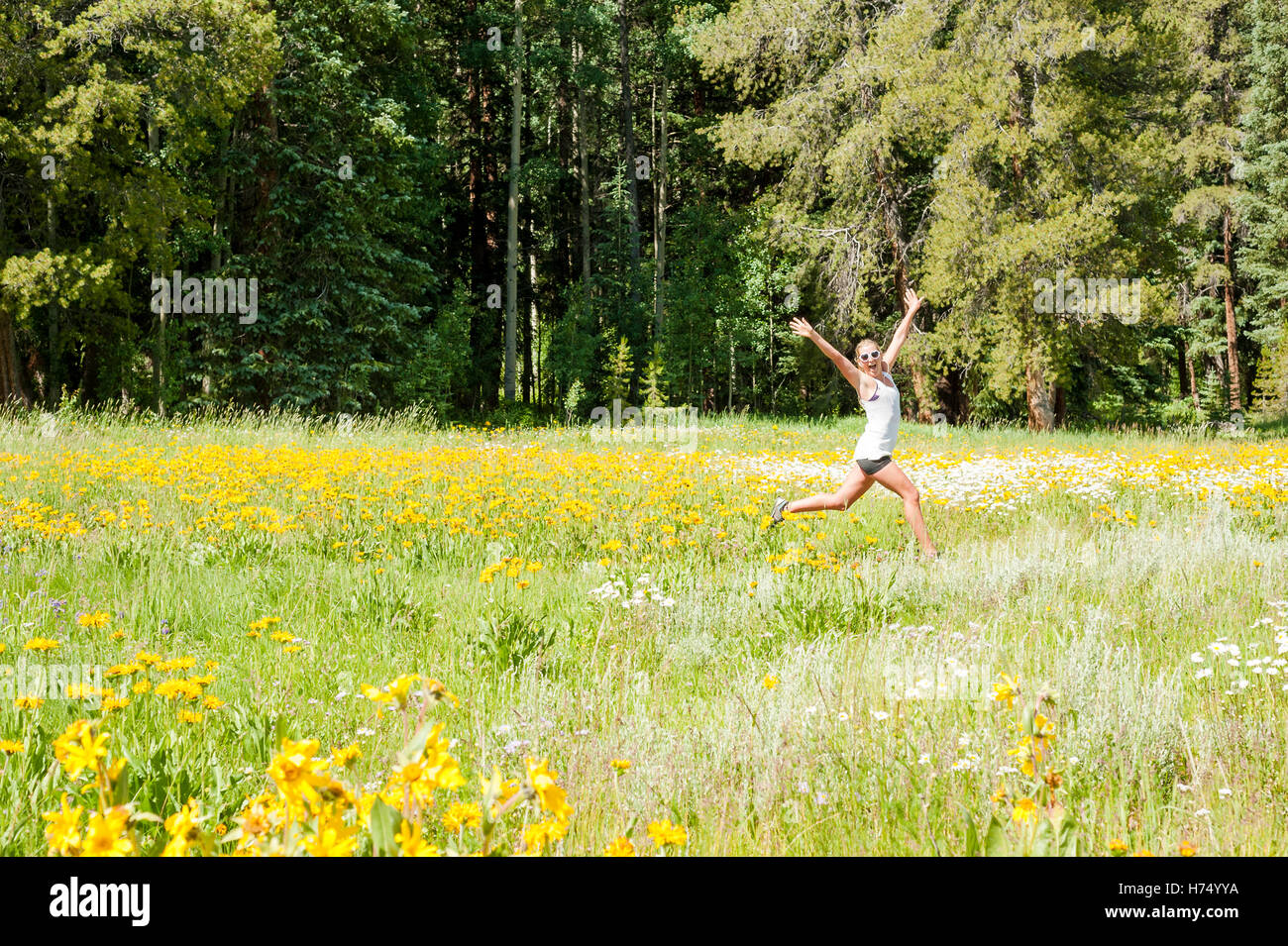 Adult running through flowers hi-res stock photography and images - Alamy