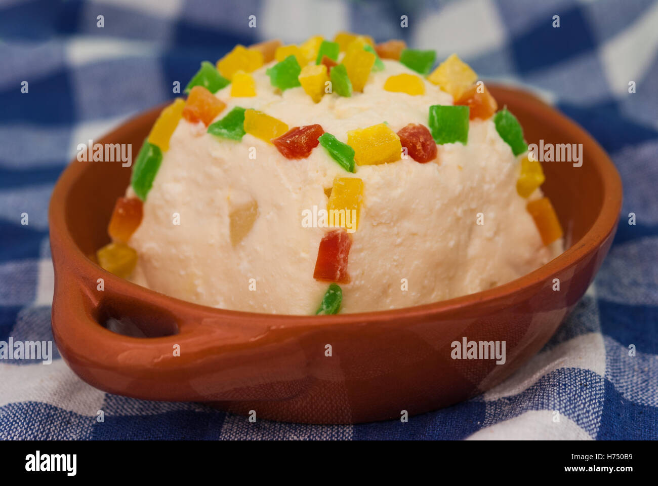 Traditional Russian cottage cheese dessert (paskha) with candied fruits ...