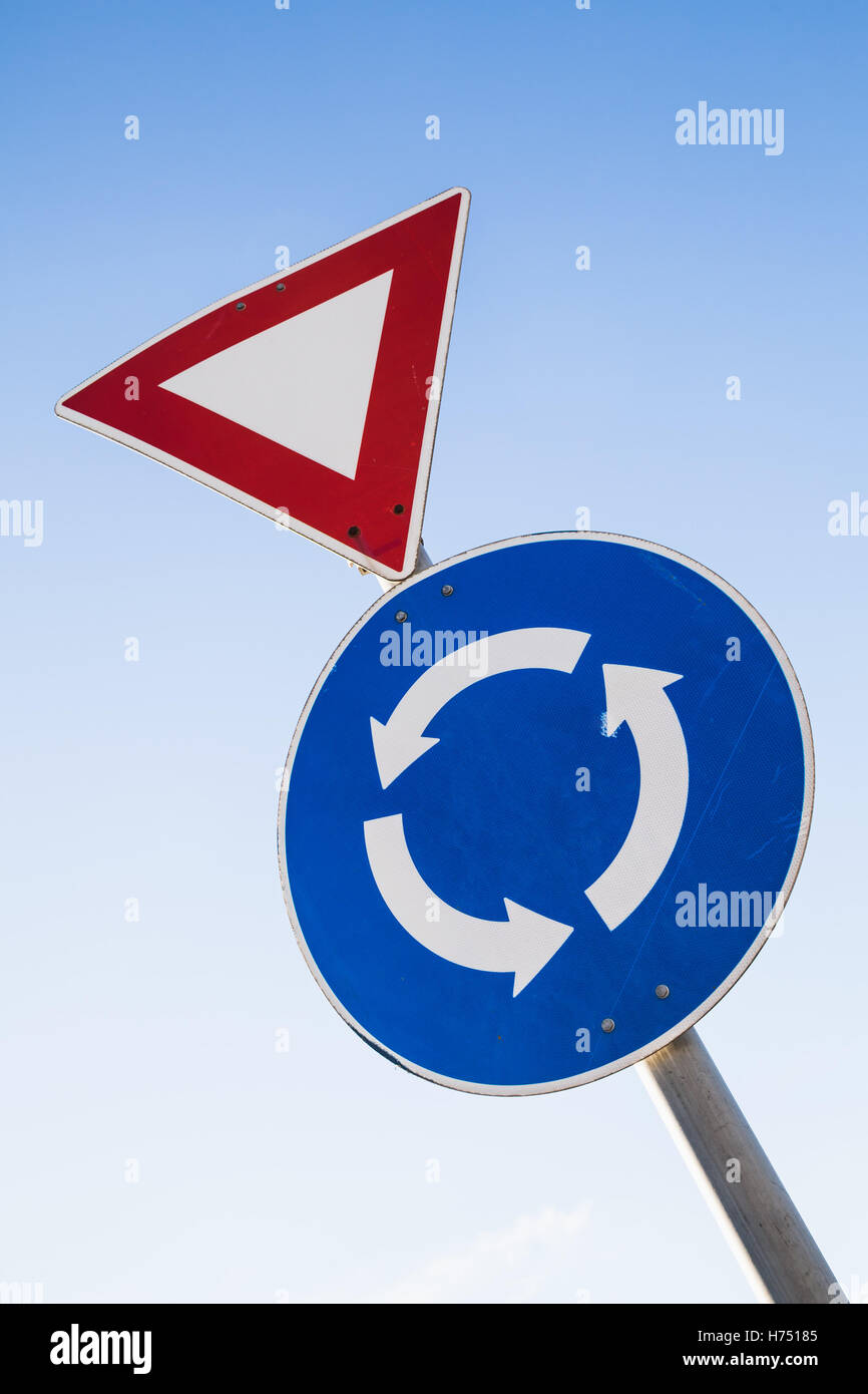 Warning Triangle Roundabout Road Traffic Sign Stock Photo,, 49% OFF