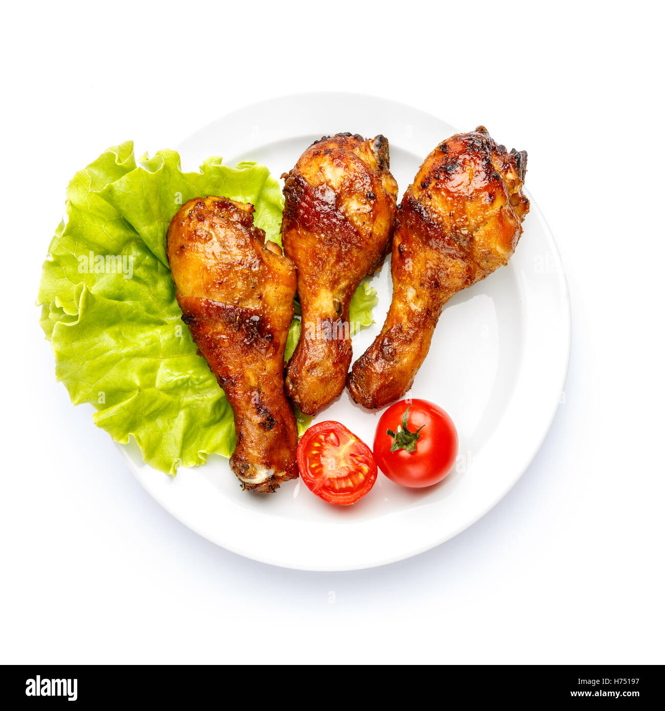 roasted chicken on white background Stock Photo - Alamy