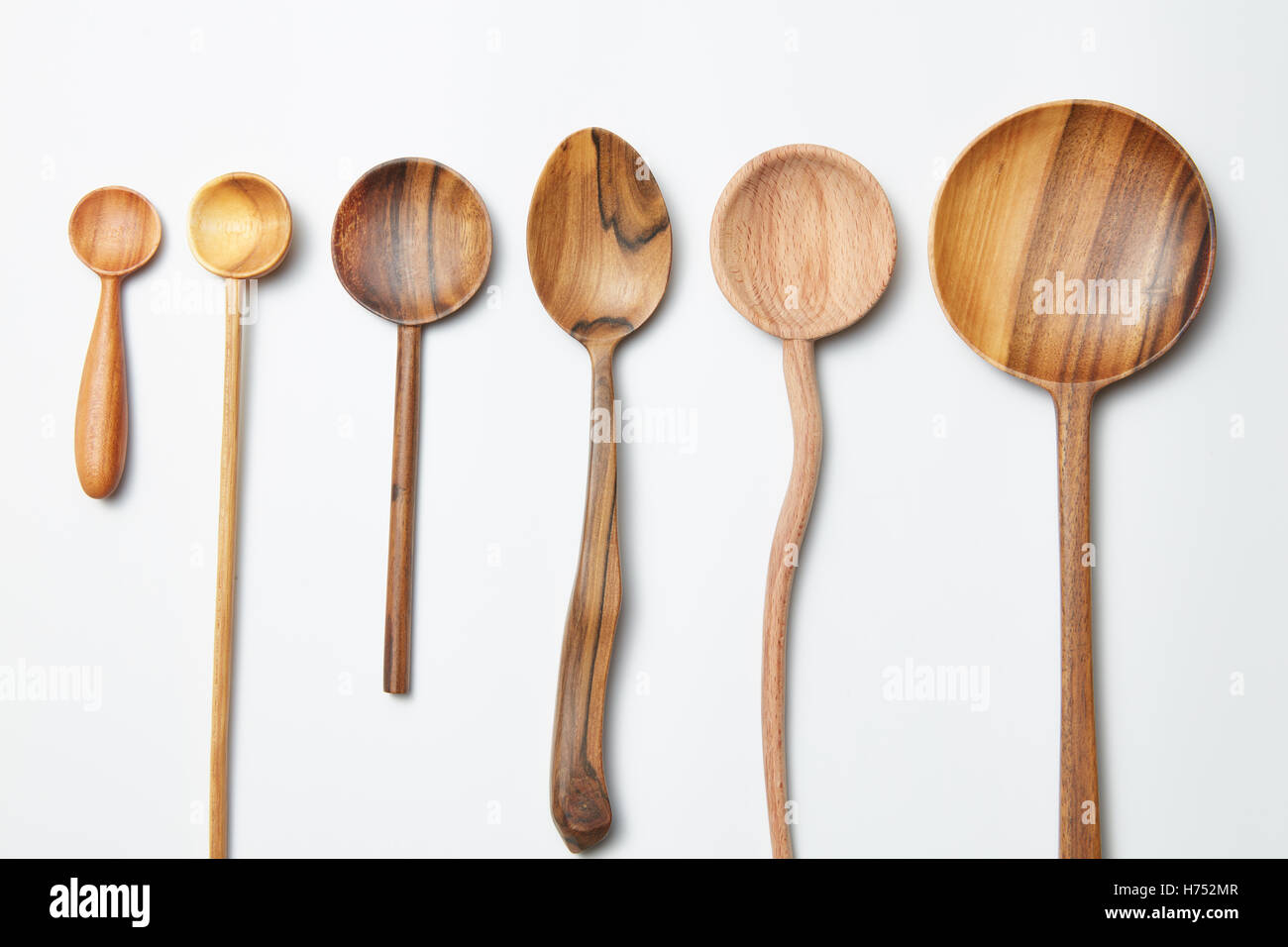 Set of wooden spoons isolated on white background, Natural wood texture ...
