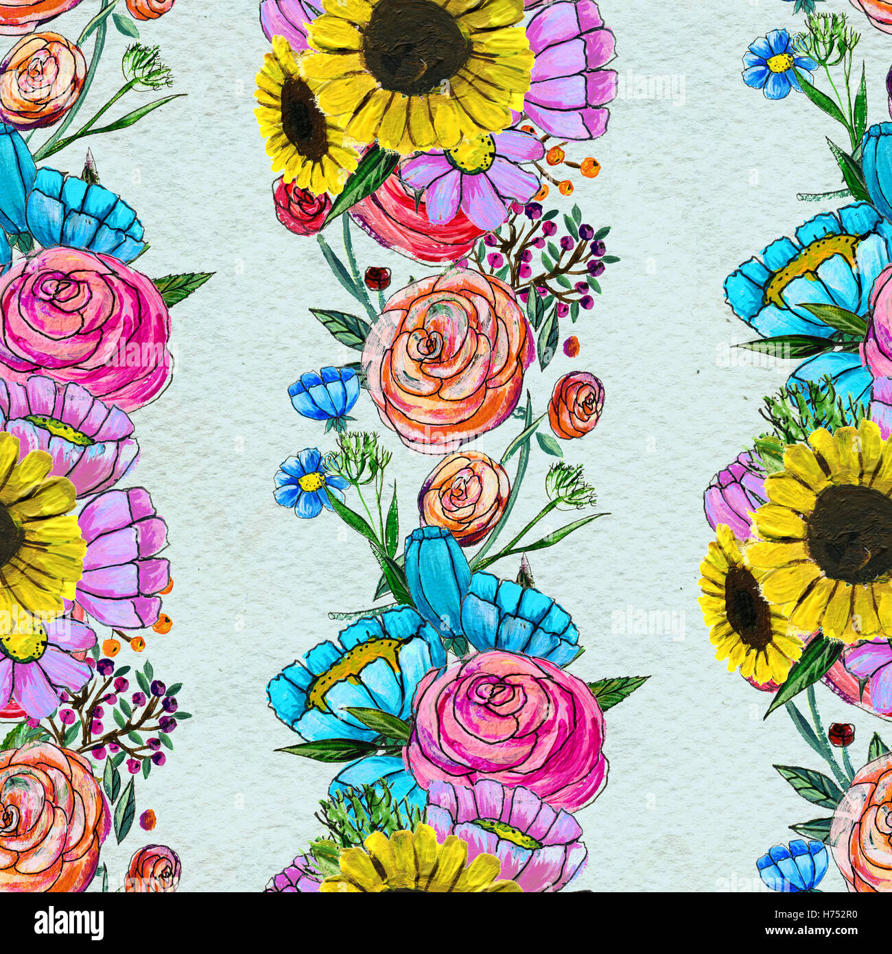 Seamless pattern with colorful flowers Stock Photo - Alamy
