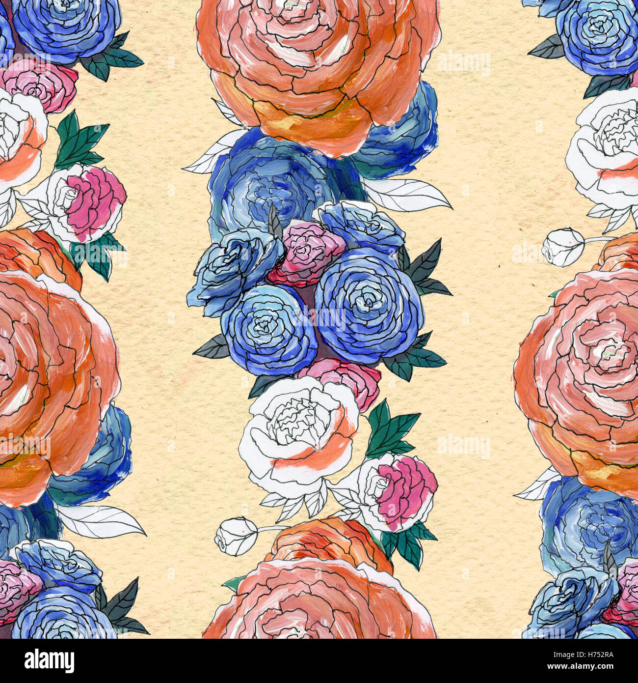 Seamless pattern with colorful flowers Stock Photo - Alamy