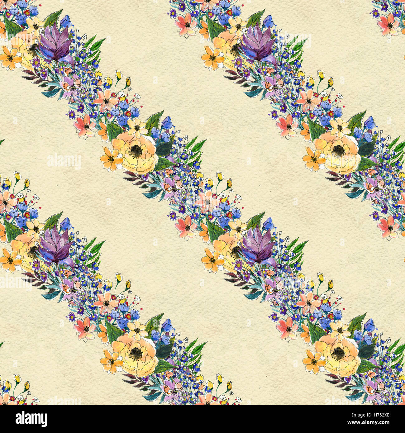 Seamless pattern with colorful flowers Stock Photo - Alamy