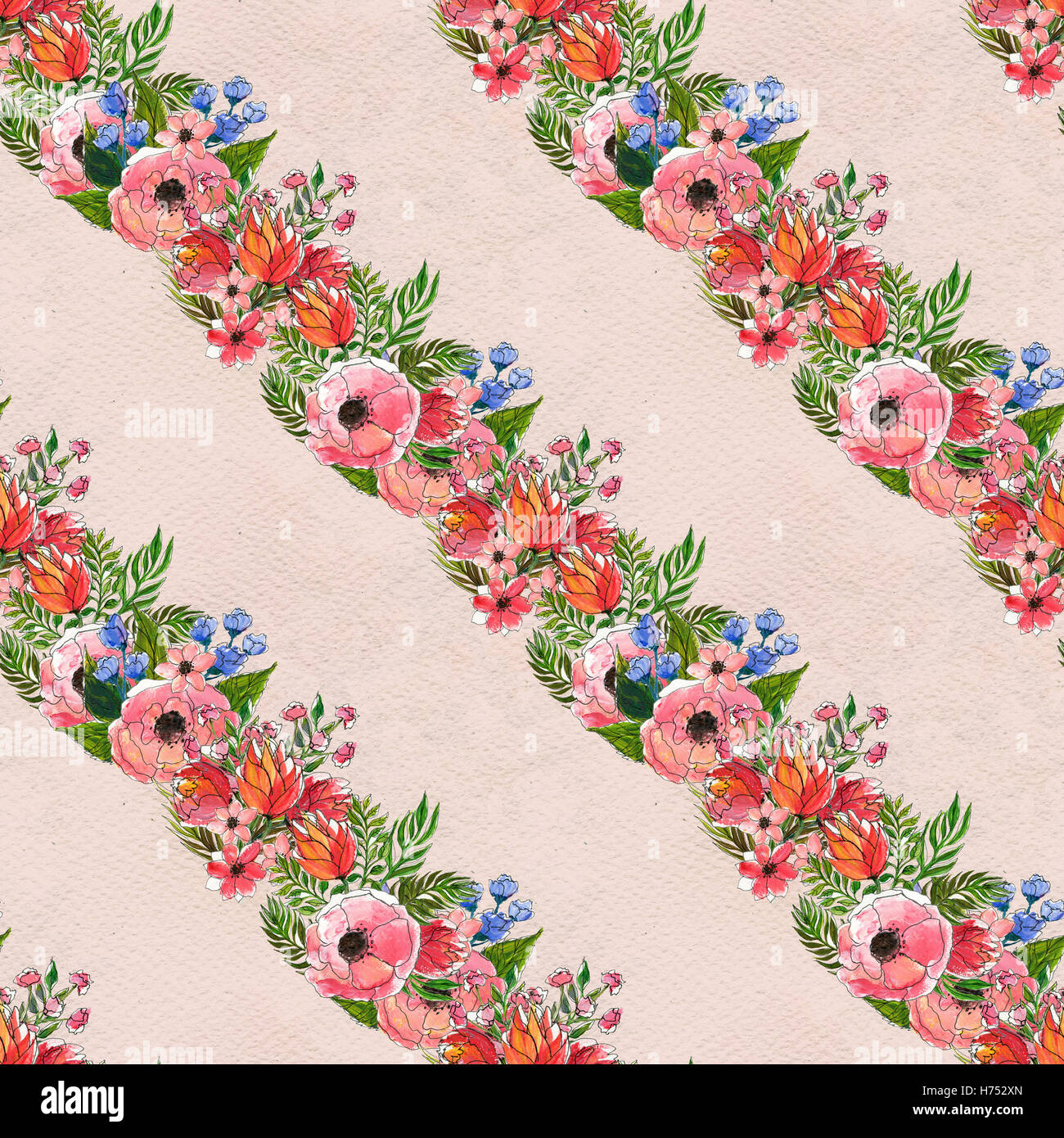 Seamless pattern with red flowers Stock Photo - Alamy