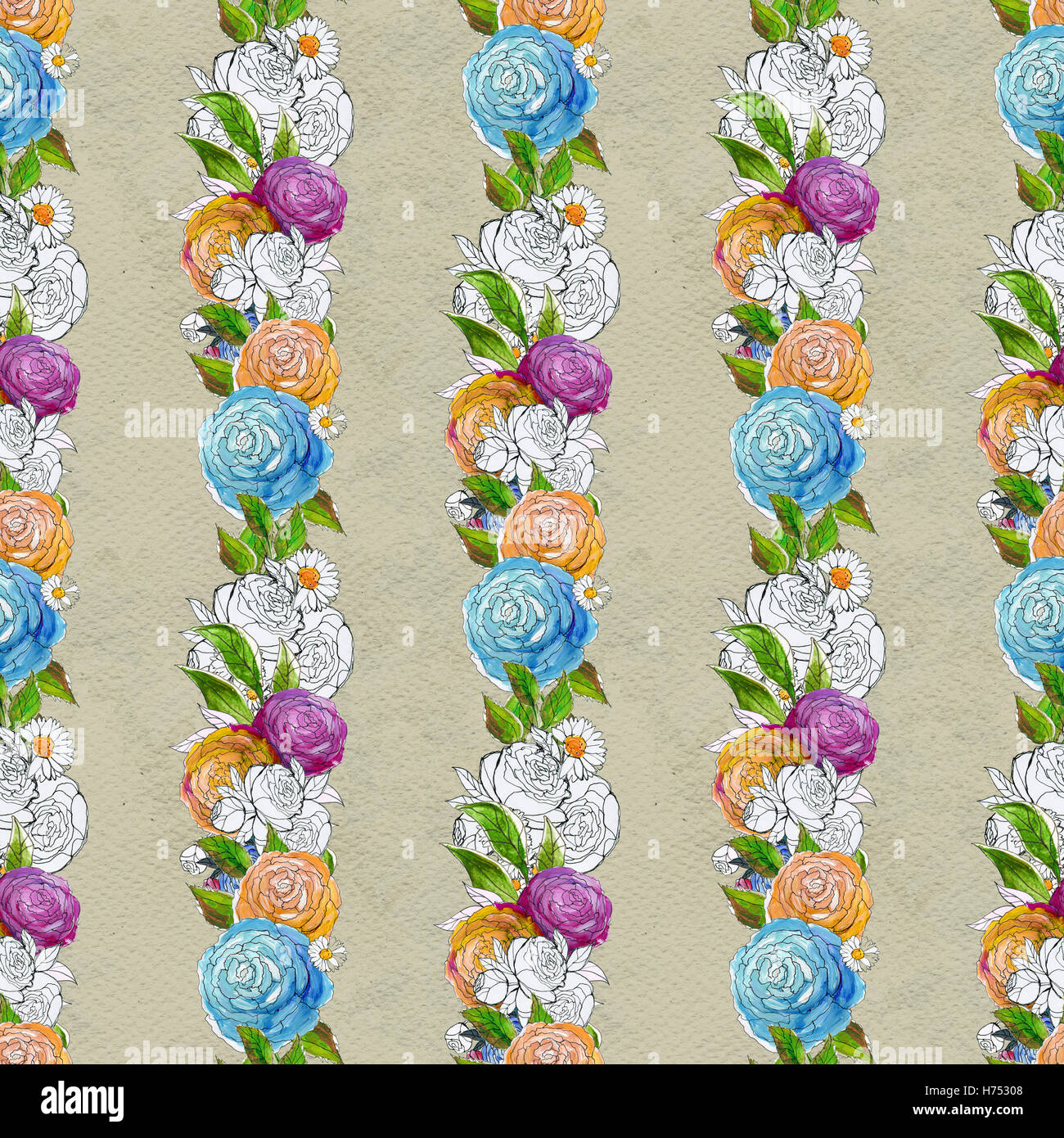 Seamless pattern with colorful flowers Stock Photo - Alamy