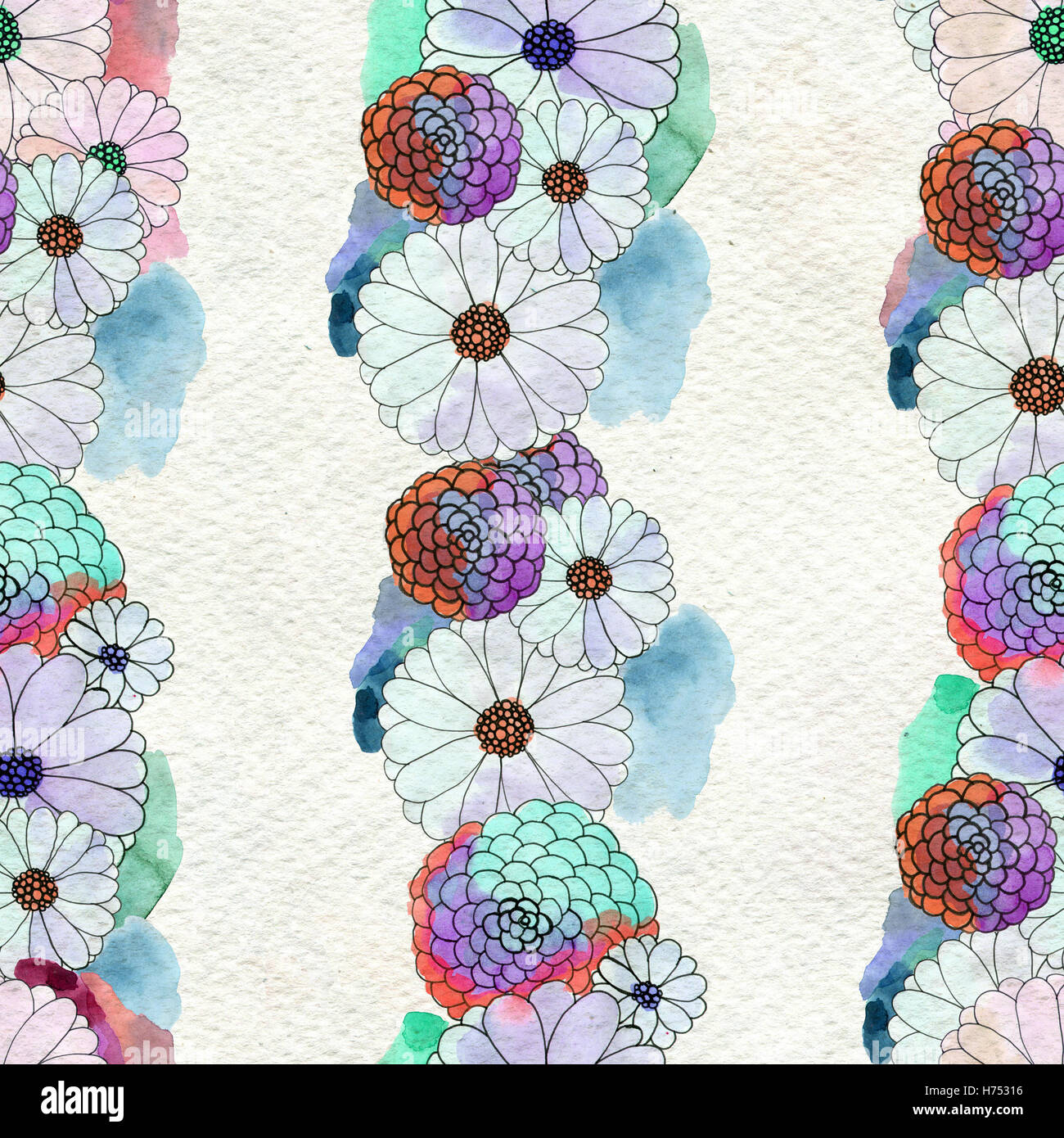 Seamless floral pattern with asters and daisy flowers Stock Photo - Alamy