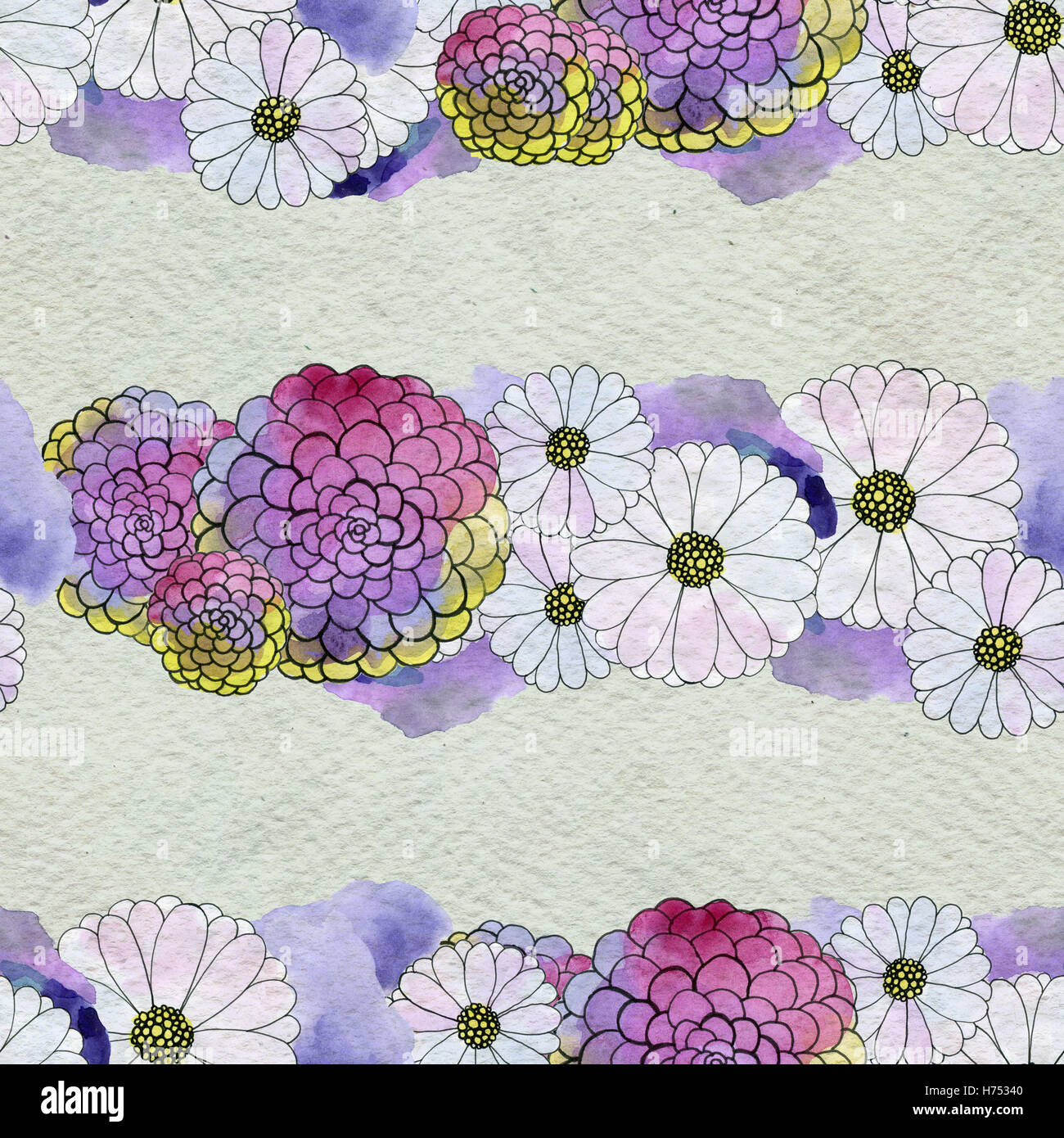 Seamless floral pattern with asters and daisy flowers Stock Photo - Alamy