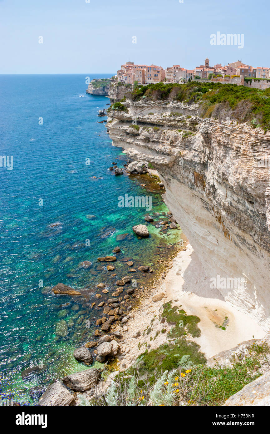 the scenic cliff of Bonifacio with the old city on the background ...