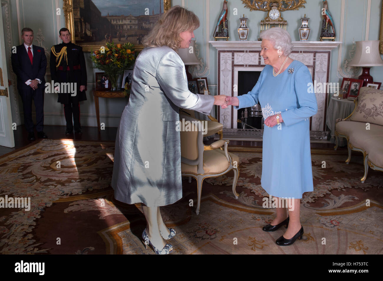 Queen Elizabeth II receives Her Excellency Mrs. Janice Charette, the ...