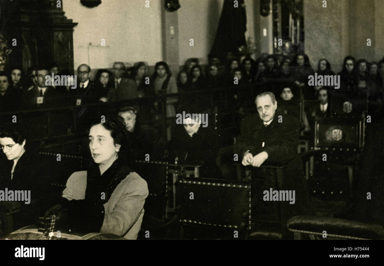 Woman Carmen Polo, wife of General Francisco Franco, the church in ...