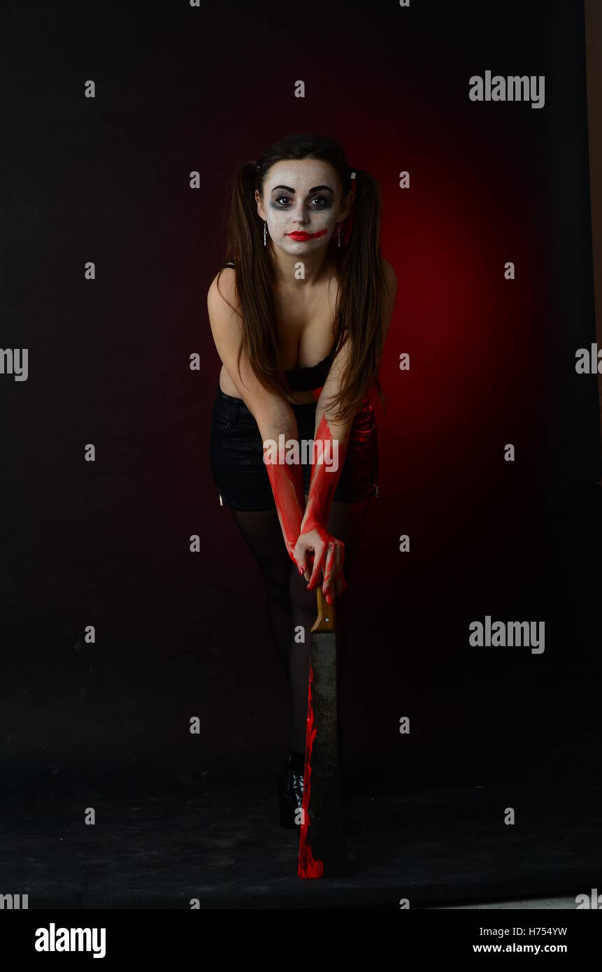 close up of a scary looking female clown Stock Photo - Alamy