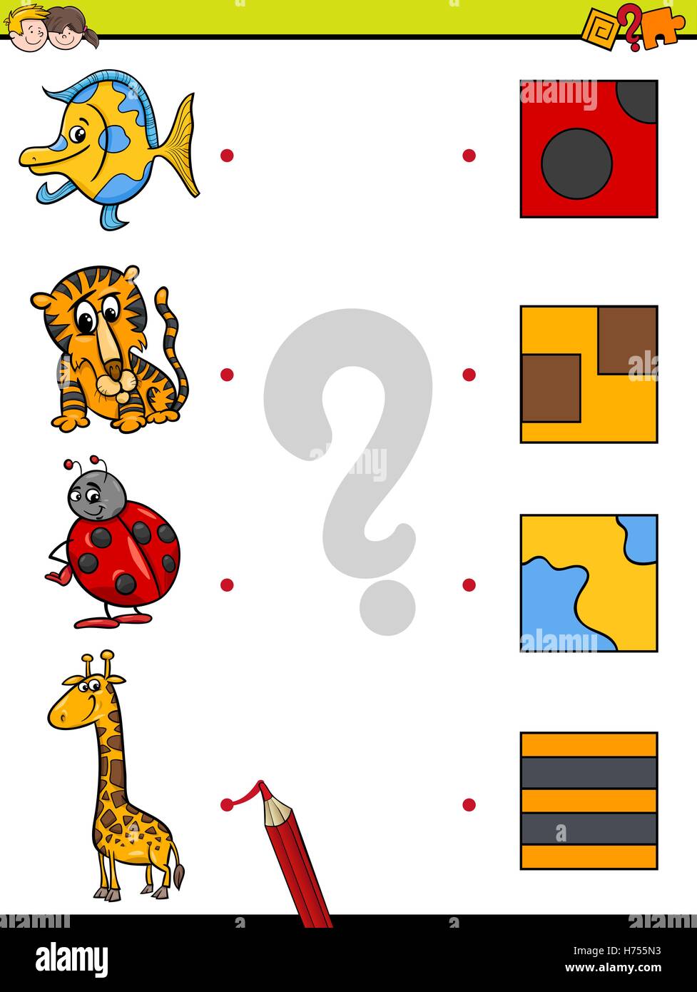 Cartoon Illustration of Education Element Matching Game for Children ...