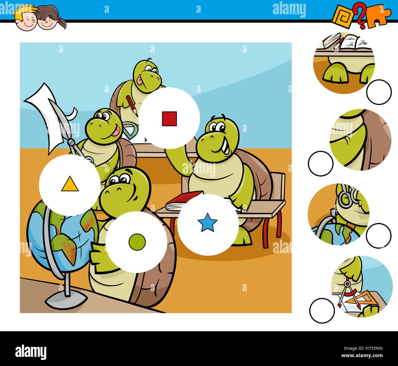 Cartoon Illustration of Educational Match the Elements Game for ...