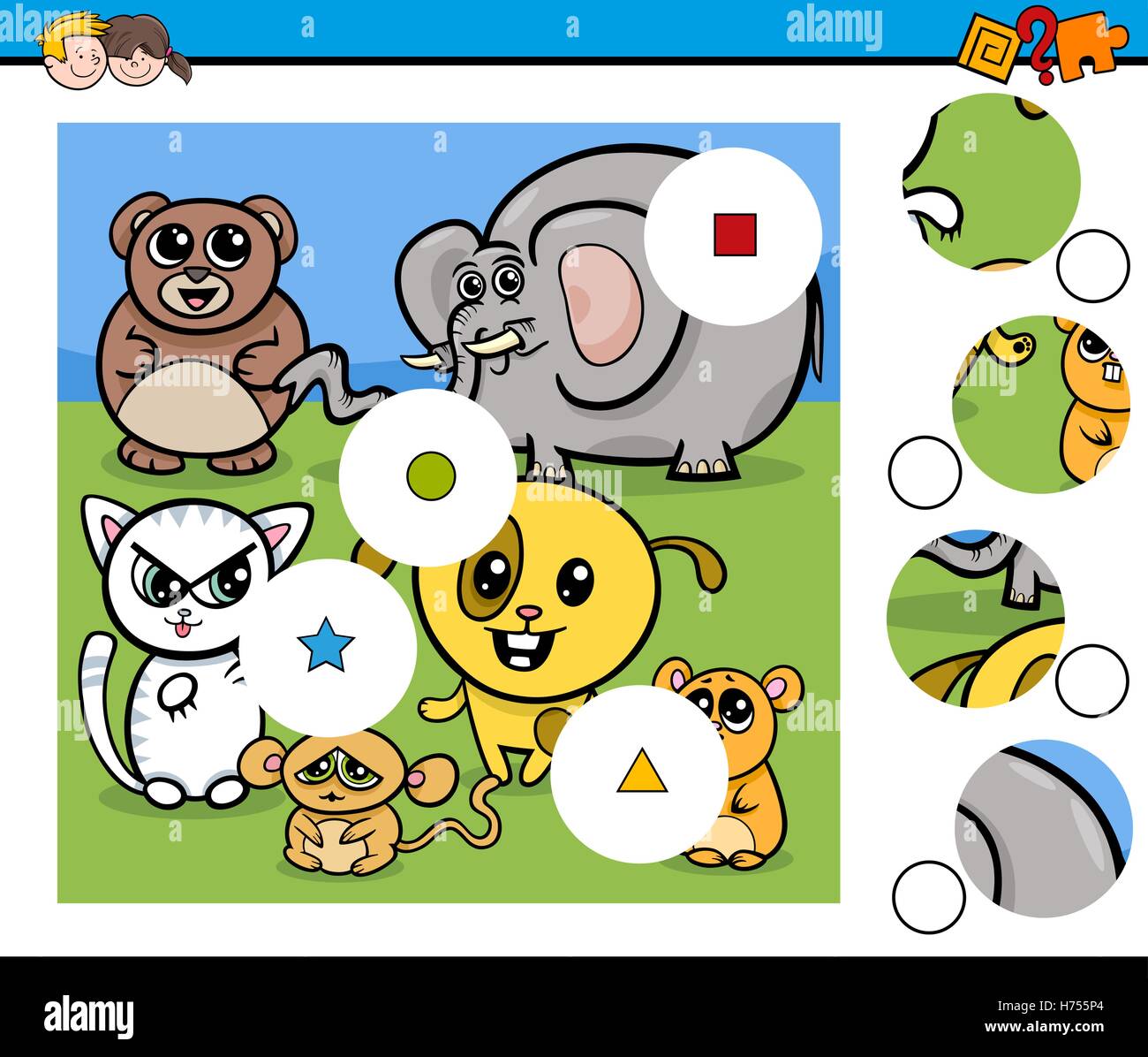 Cartoon Illustration of Educational Match the Elements Game for ...