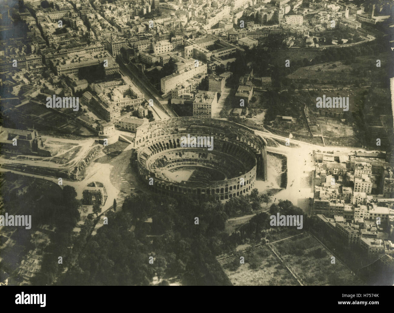 Aerial photo from the blimp above the Colosseum, Rome, Italy 1920s ...