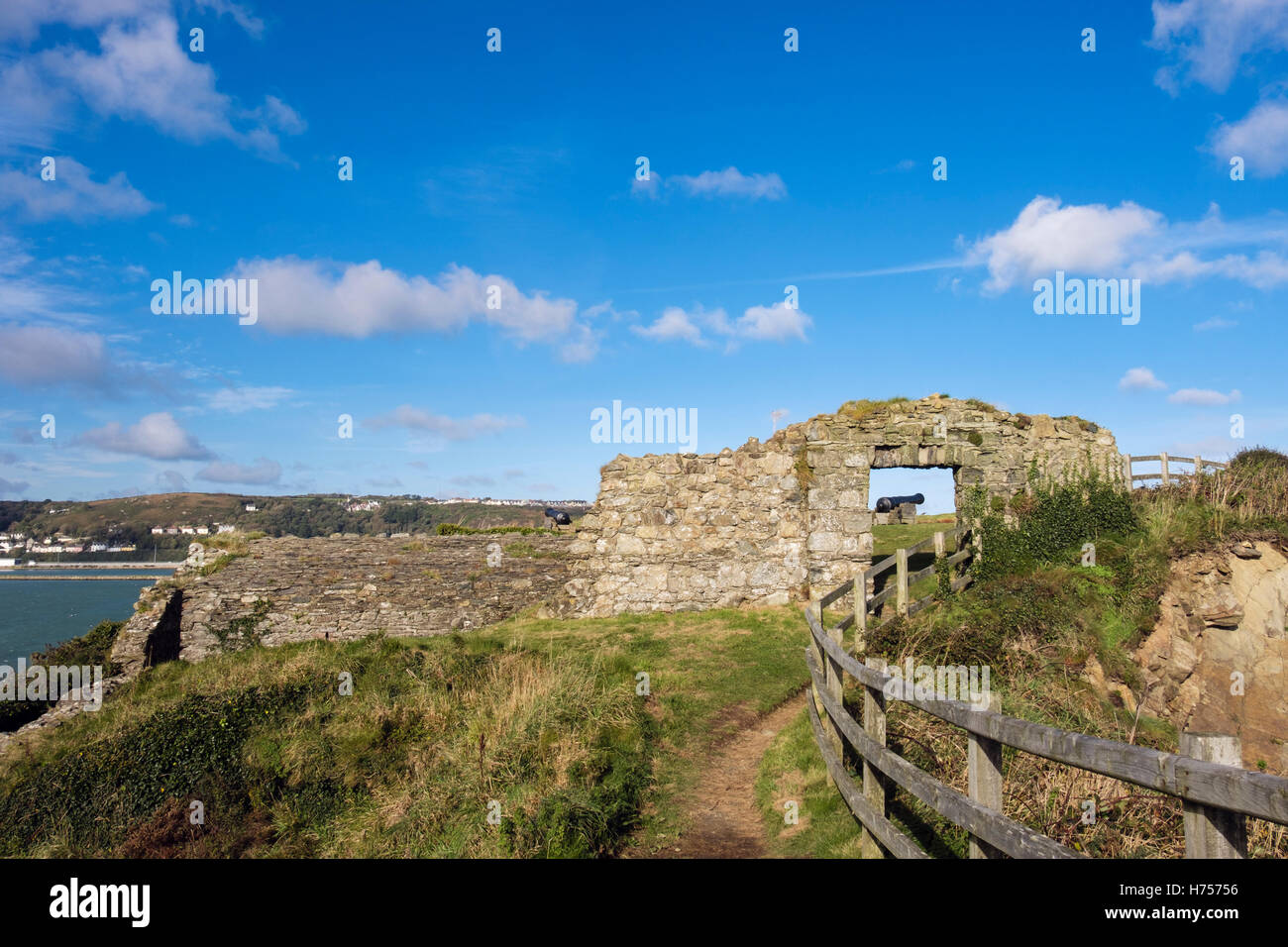 The old fort ruins 1781 on a headland overlooking the bay in ...
