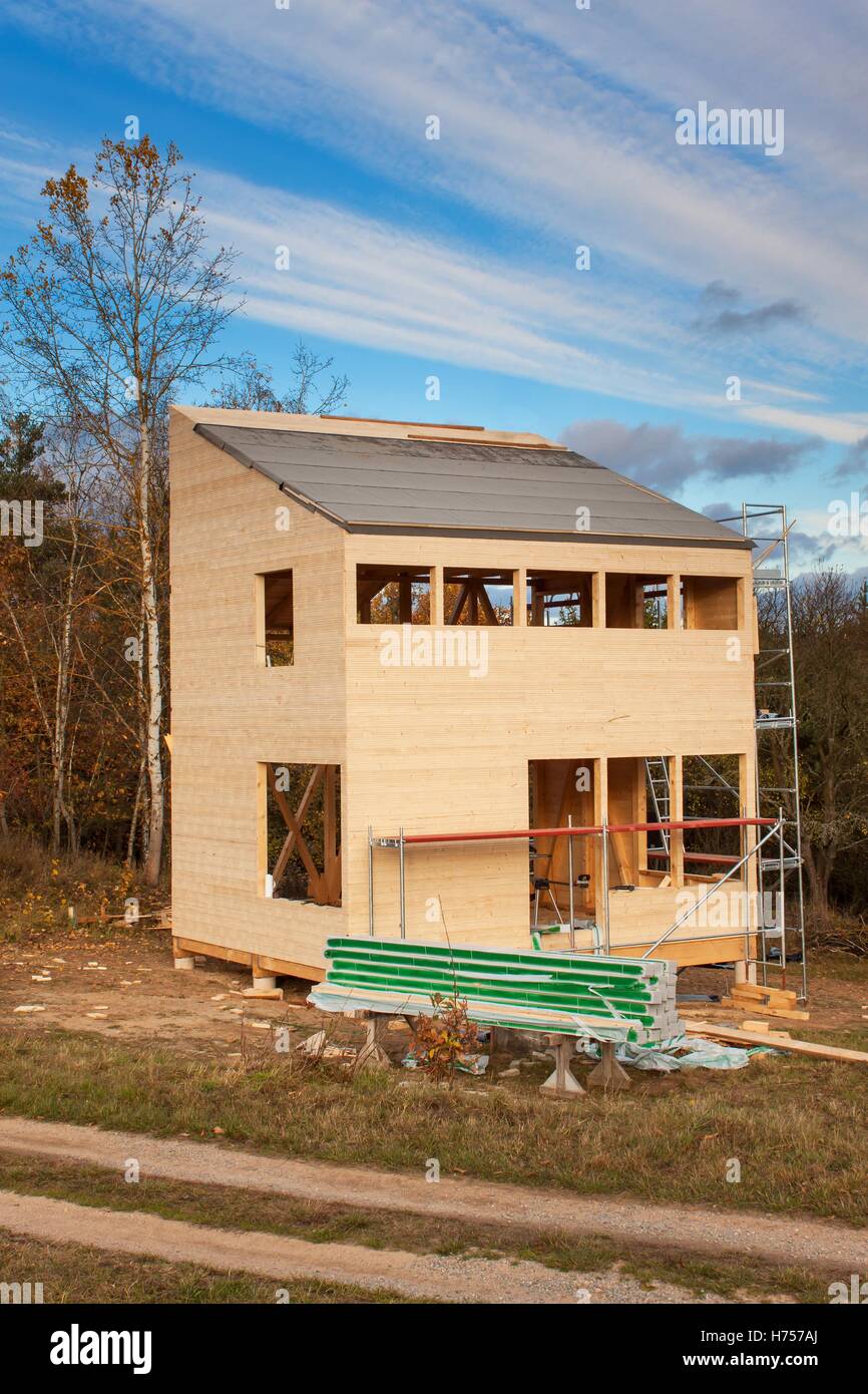 Construction of ecological house. External work on the building ...