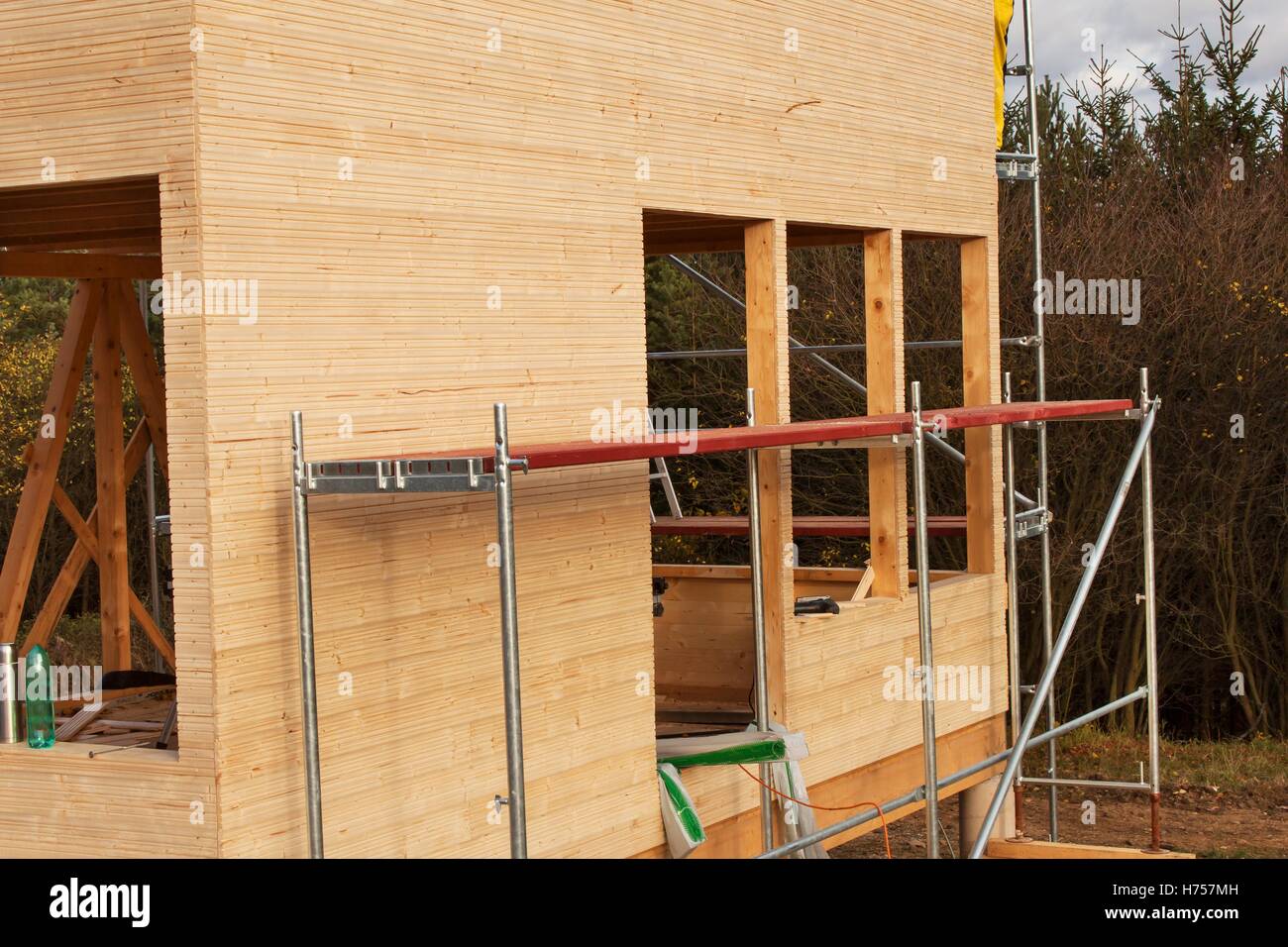 Construction of ecological house. External work on the building ...