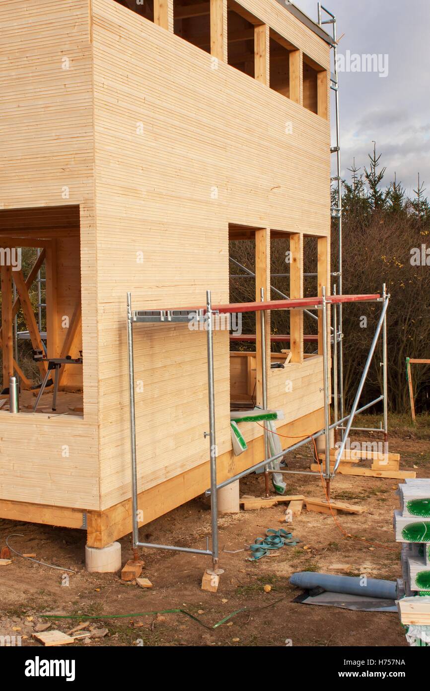 Construction of ecological house. External work on the building ...