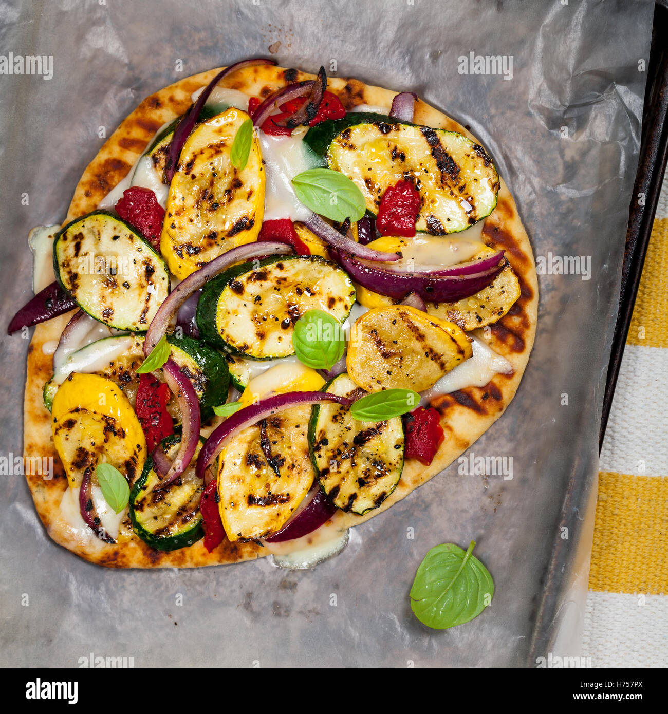 Grilled Vegetable Flatbread Pizza Stock Photo - Alamy