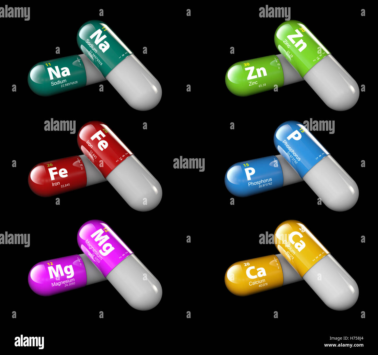 illustration of minerals. Gloss drops pill capsules and vitamin complex ...