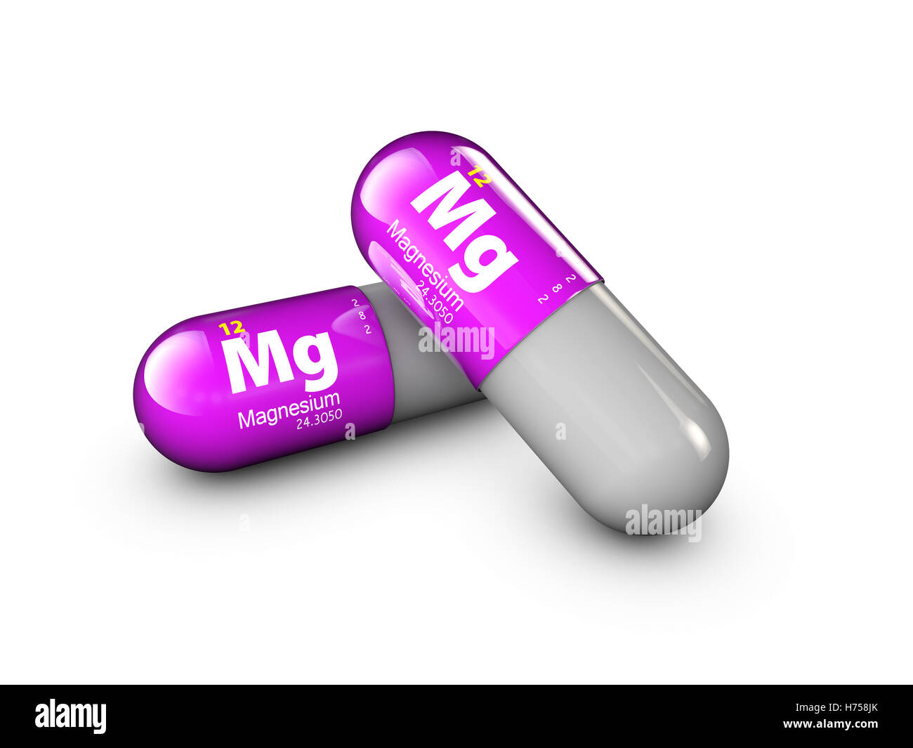 illustration of Magnesium mineral. Glossy drop pill capsule and vitamin ...
