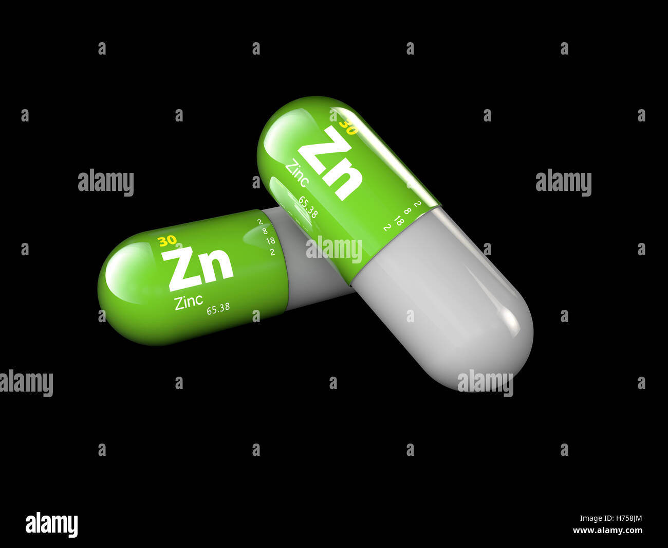 illustration of Zinc mineral. Glossy drop pill capsule and vitamin ...