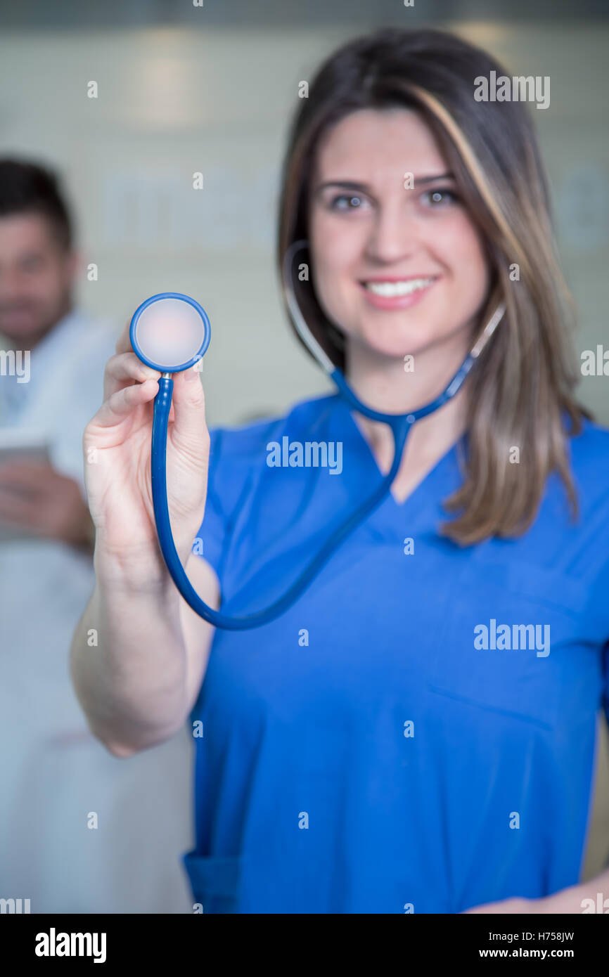 Happy smiling female doctor with stethoscope Stock Photo - Alamy