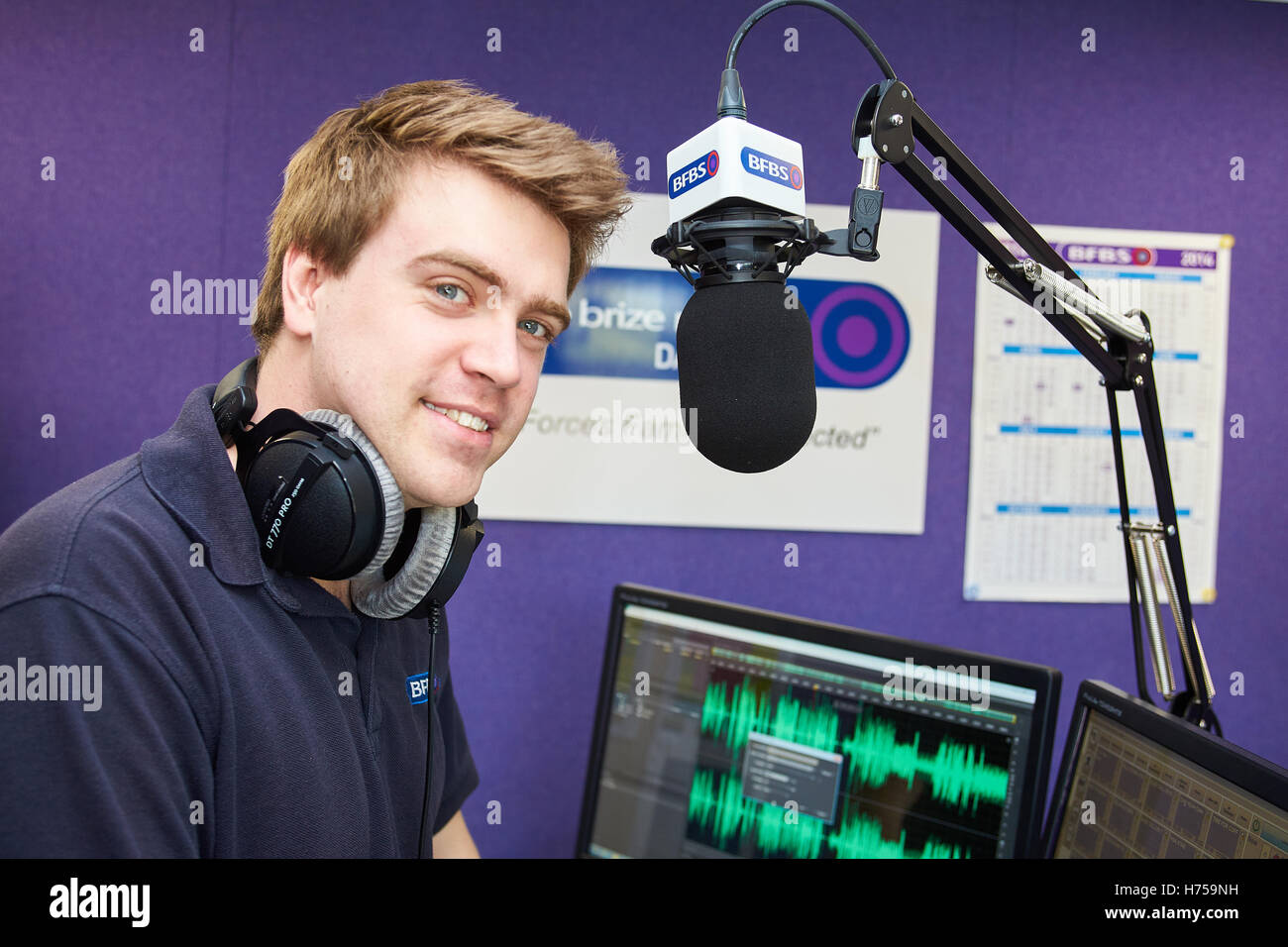 Presenter Alex Gill at Brize Norton British Forces Broadcasting Service ...