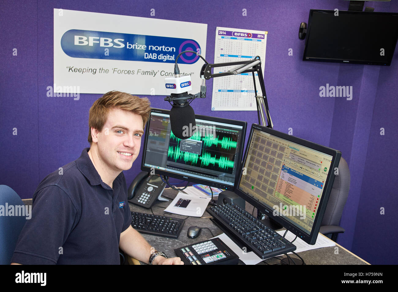 Presenter Alex Gill at Brize Norton British Forces Broadcasting Service ...