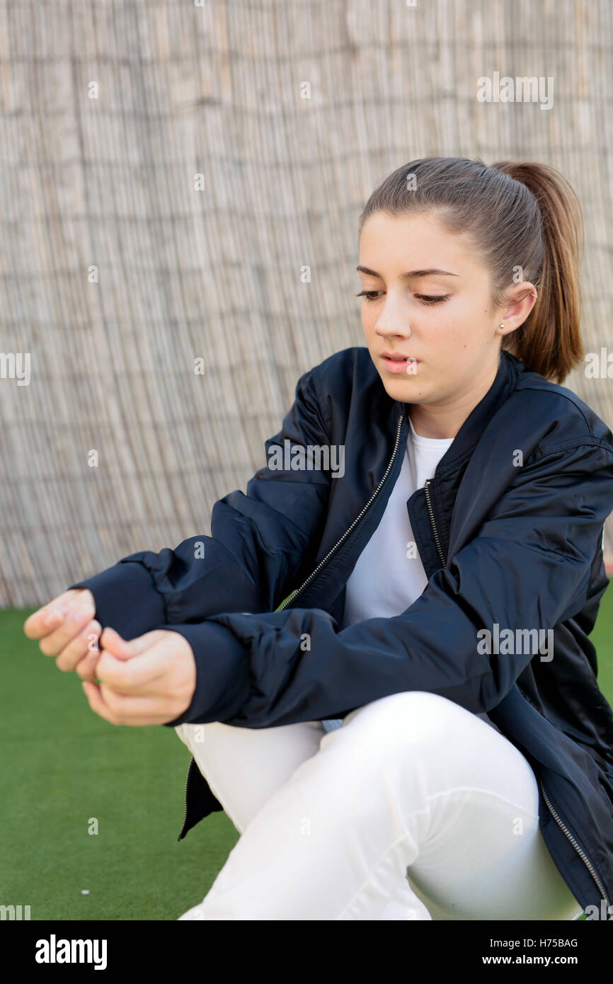 Portrait of adolescent with natural light. vertical shooting Stock ...