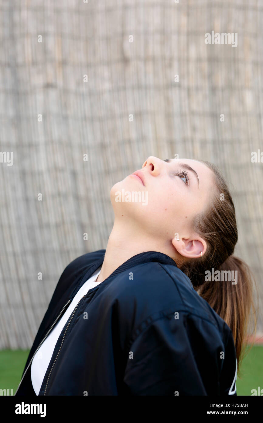 Portrait of adolescent with natural light. vertical shooting Stock ...