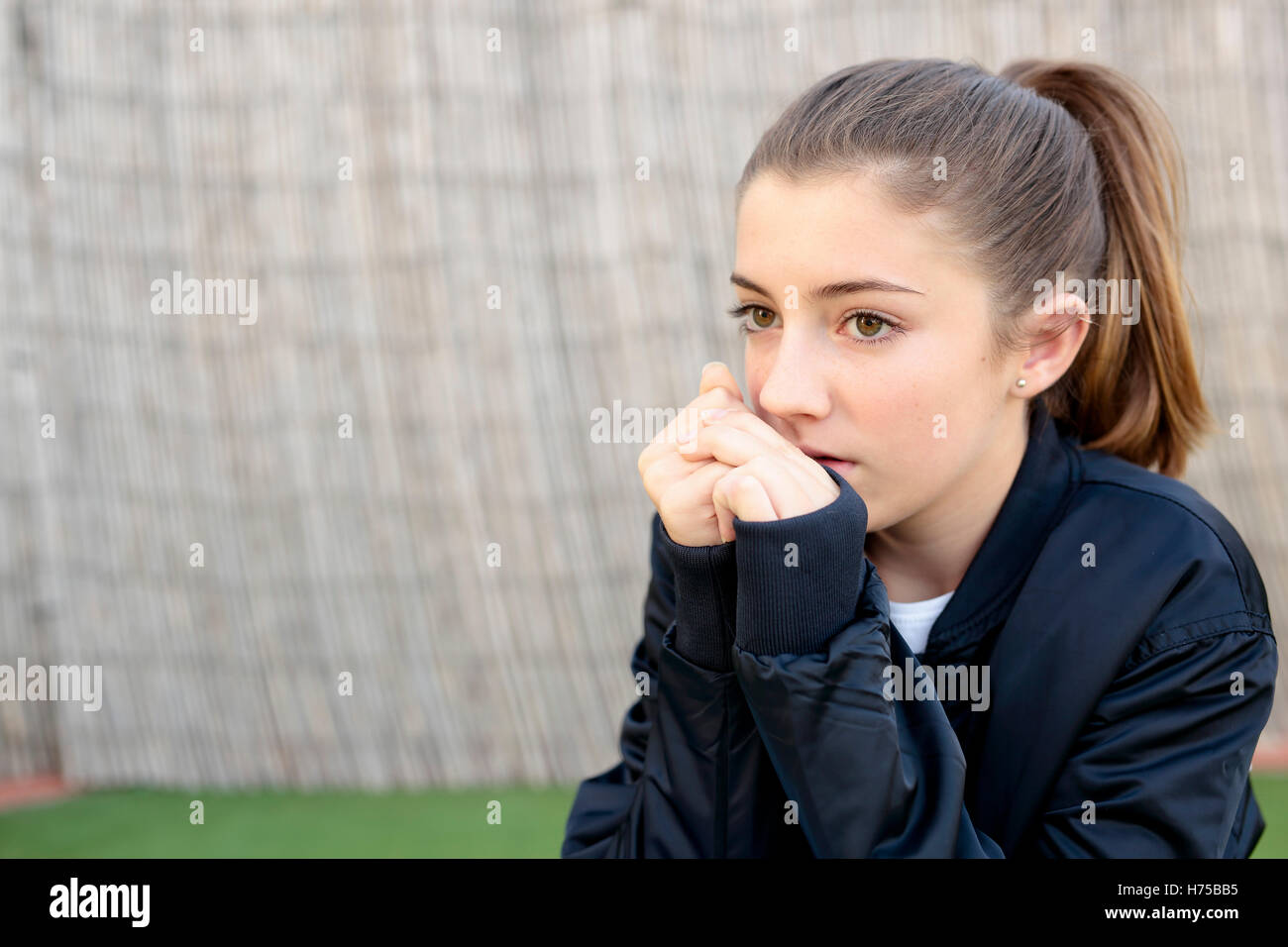 Portrait of adolescent with natural light. copy space horizontal ...