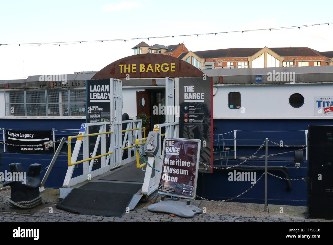 The Barge at the Waterfront on the River Lagan in Belfast Stock Photo ...