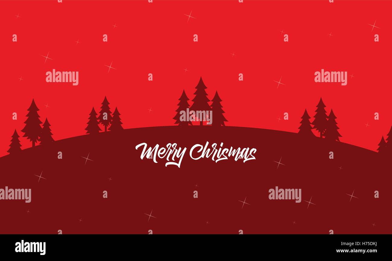 Christmas landscape on red backgrounds silhouettes vector Stock Vector ...