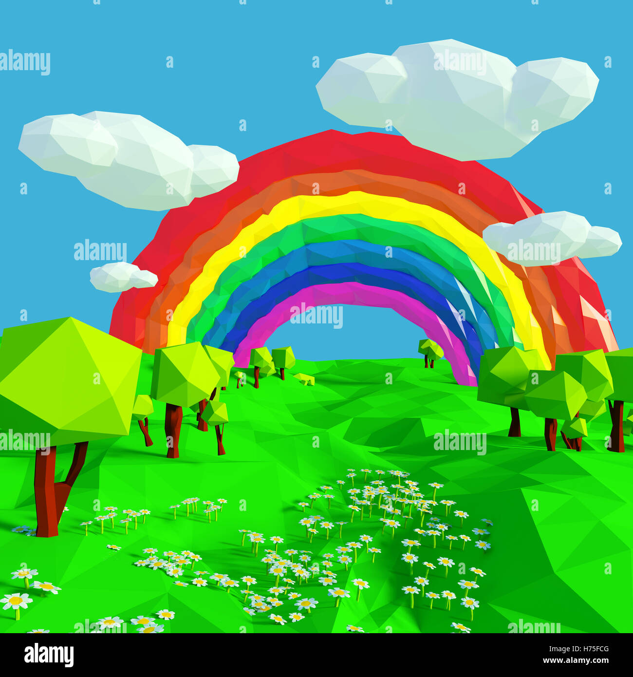 small landscape with rainbow Stock Photo - Alamy