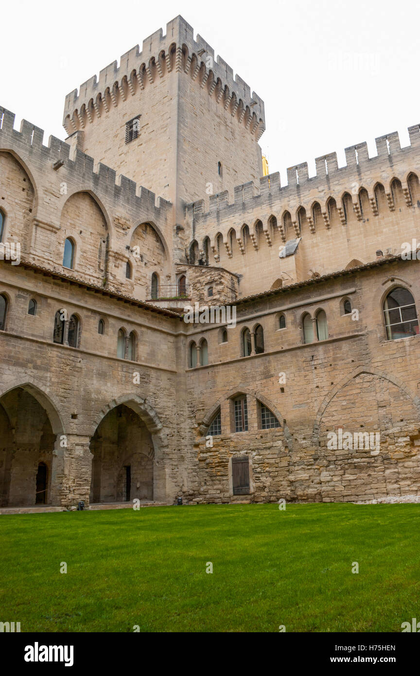 The medieval courtyard of Papal Palace in Avignon, France Stock Photo ...