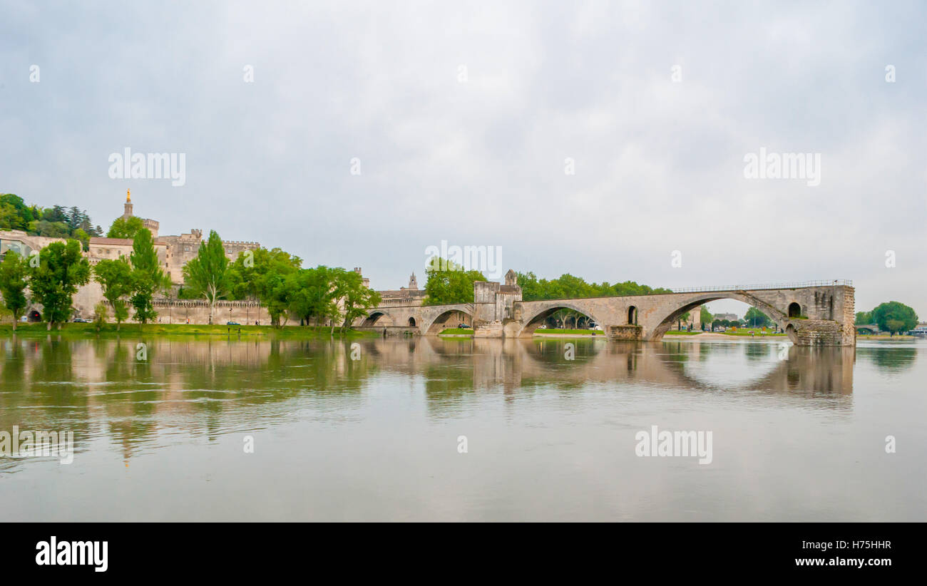 The ruins of Pont Saint-Benezet and walls of medieval Avignon, as seen ...