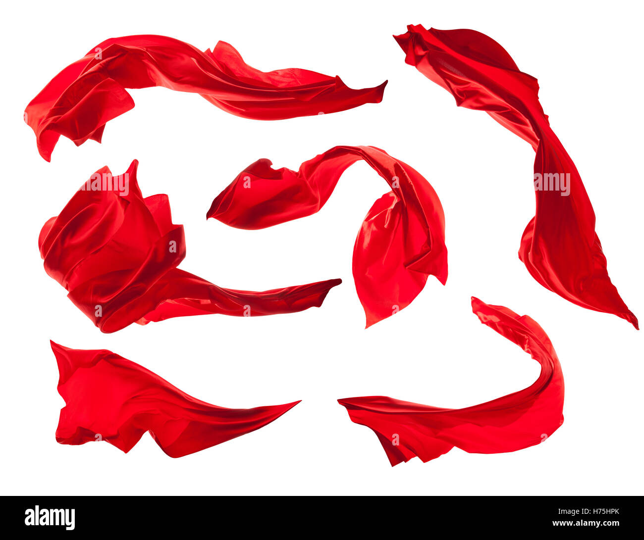 Smooth elegant red satin cloth collection isolated on white background ...