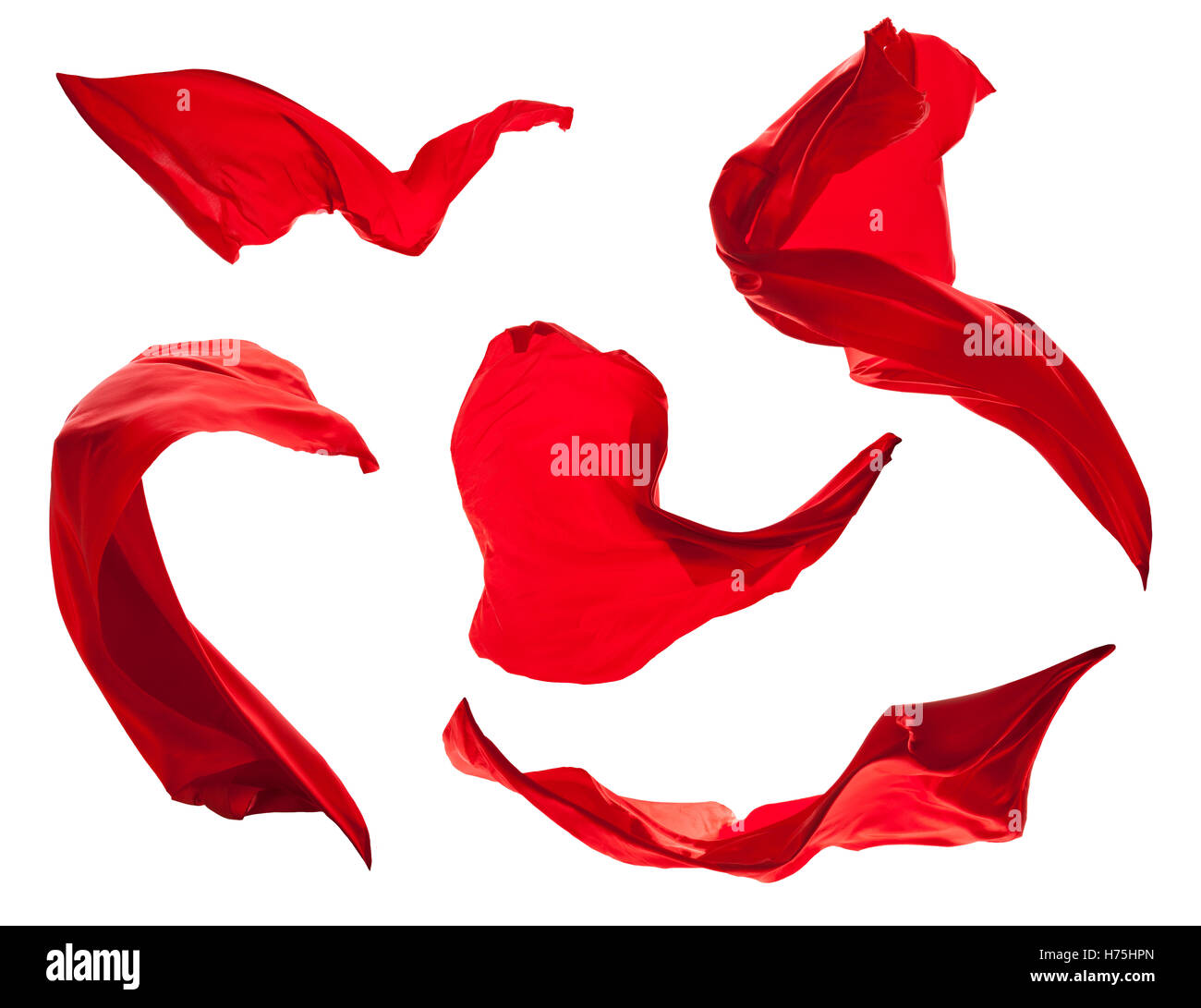 Smooth elegant red satin cloth collection isolated on white background ...