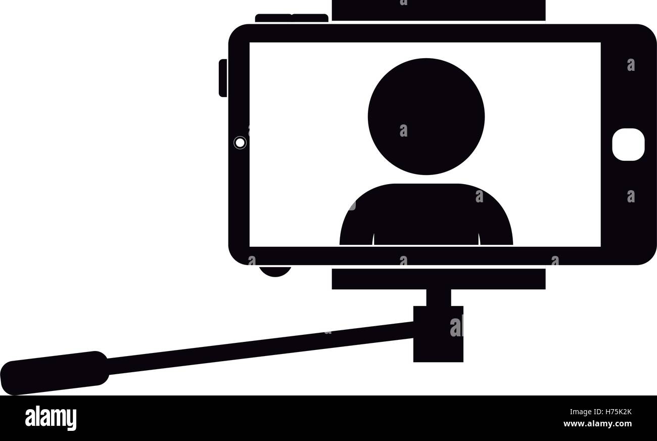 selfie stick with smartphone device taking a photo selfie on screen ...