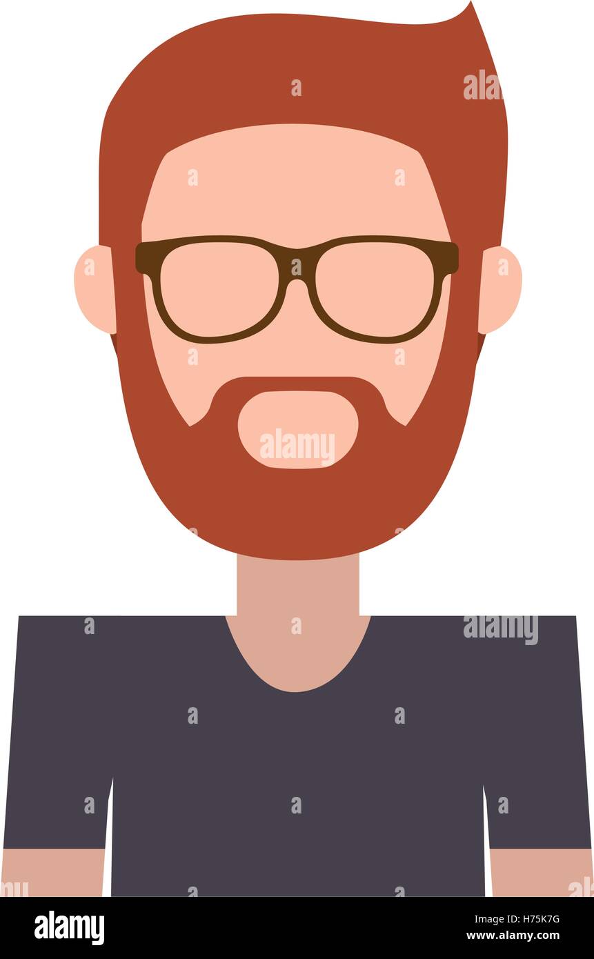 avatar bearded man wearing glasses and black t shirt. vector ...