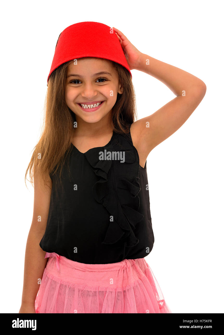 Beautiful Young Girl With Beautiful Smile Wearing a Fez Isolated on ...