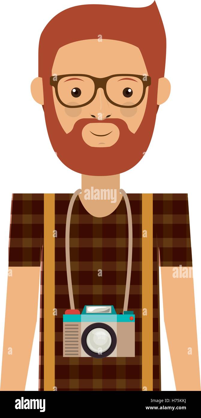 avatar hipster bearded man smiling with photographic professional ...