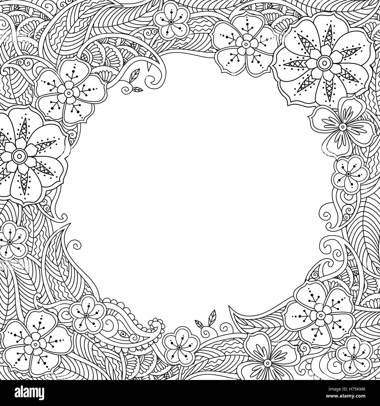 Floral hand drawn round frame in zentangle style Stock Vector Image ...