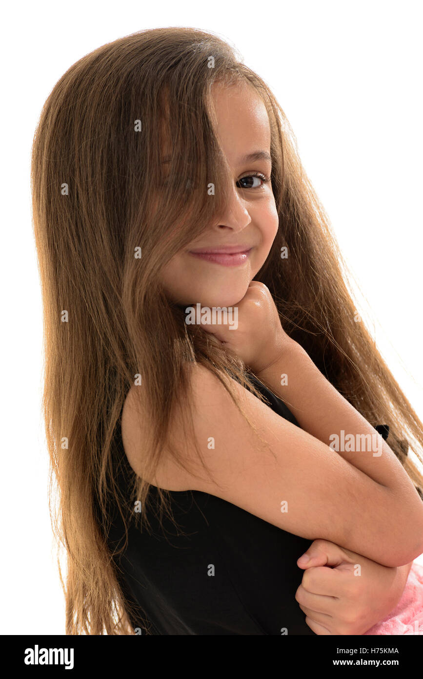 Side Portrait of Attractive Young Girl With Beautiful Smile Isolated on ...