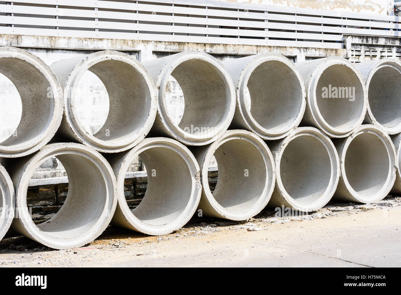 cement pipes on the construction site Stock Photo - Alamy