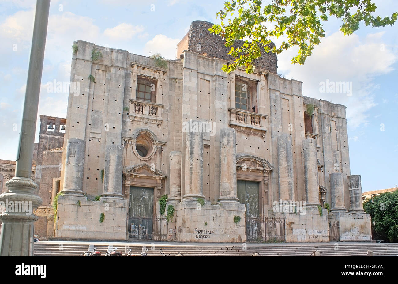 The uncompleted facade of St Nicholas Arena Church, located adjacent to ...